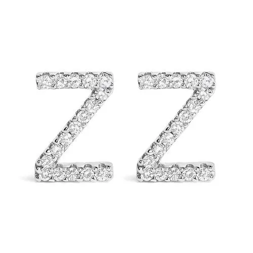 HAUS OF BRILLIANCE 10k Gold 1/10 Cttw Diamond Initial Stud Earring - White Gold | Z
